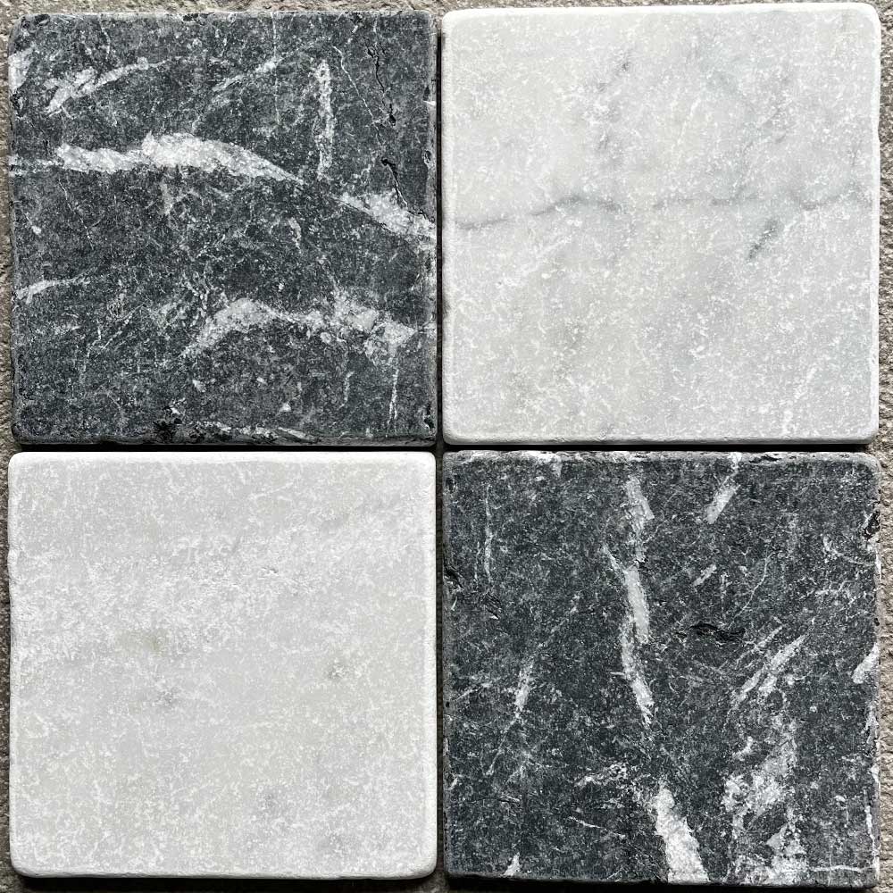 Carrara tumbled marble checkered floor - Natural Stone Consulting